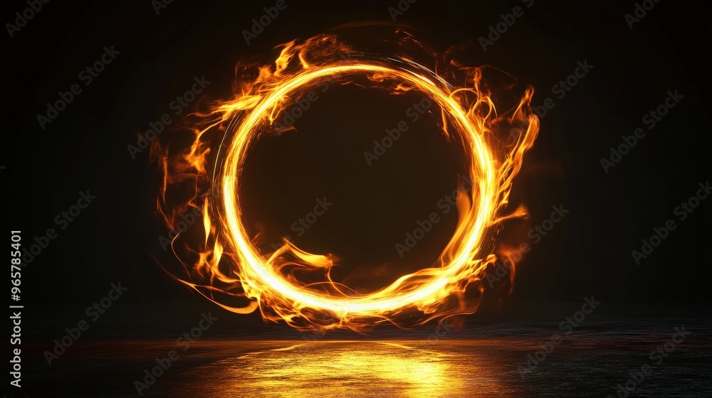 Fire circle with light trail glow effect. Isolated magic flare ring ...