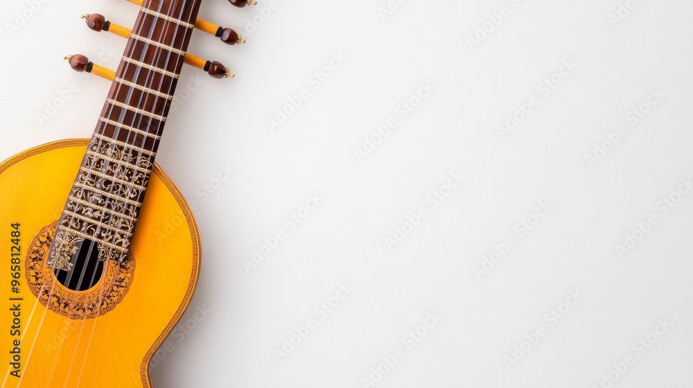 Sitar Elegance, A traditional Indian sitar stands upright against a ...