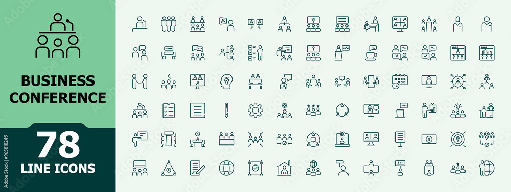 Business Conference icons pack. Meeting icon set of web in line style ...