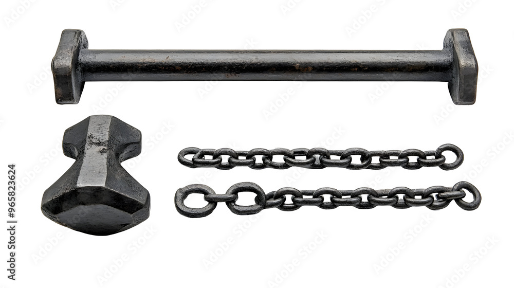 Close up of metal chain, rod, and shackle isolated on a transparent ...