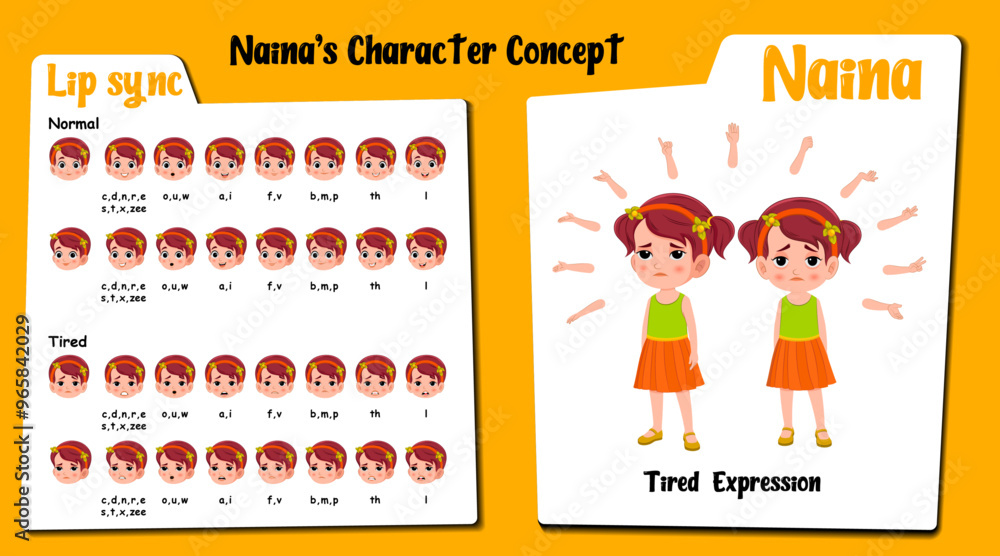 Tired girl cartoon character | Tired girl face expression cartoon | Lip ...