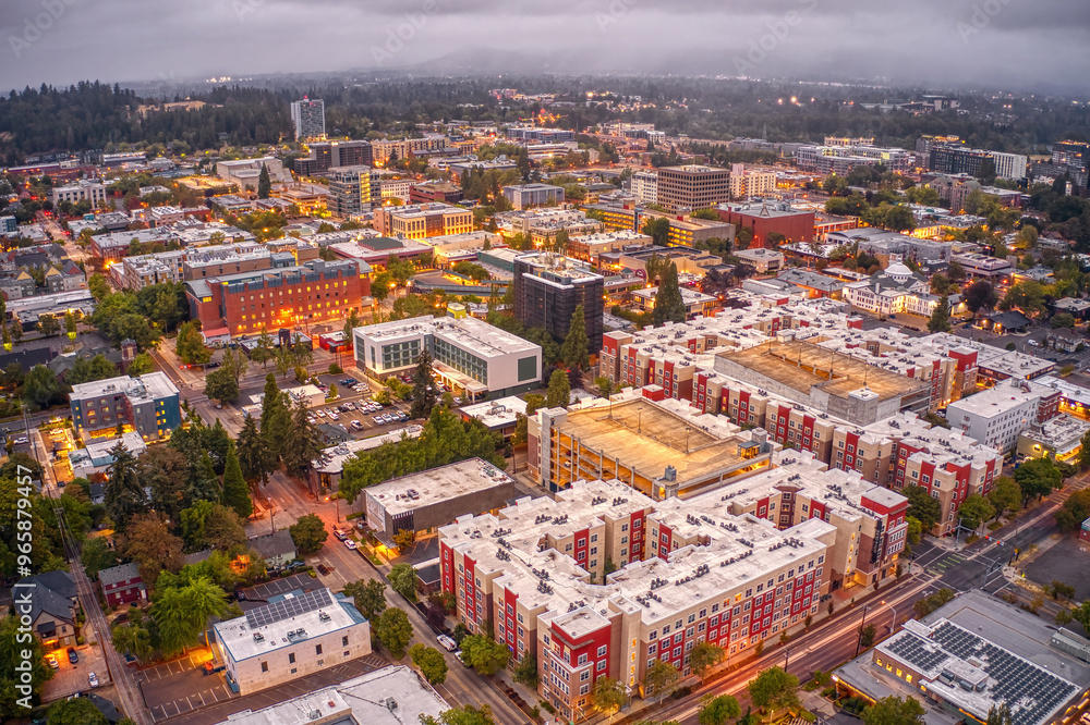 Aerial View of Downtown Eugene, Oregon on a Cloudy Morning Stock Photo ...