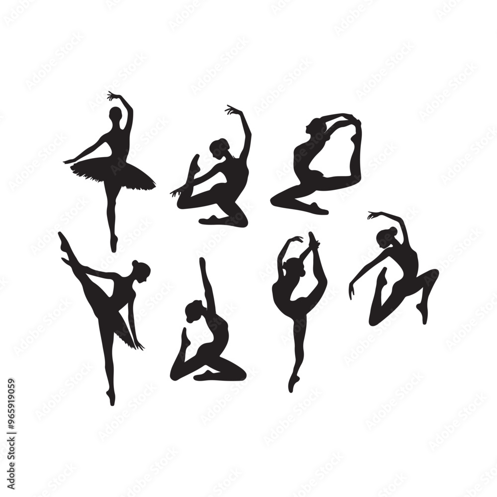 Female ballet dancing, woman contortionist exercising gymnastic yoga silhouette ,split jump girl ...