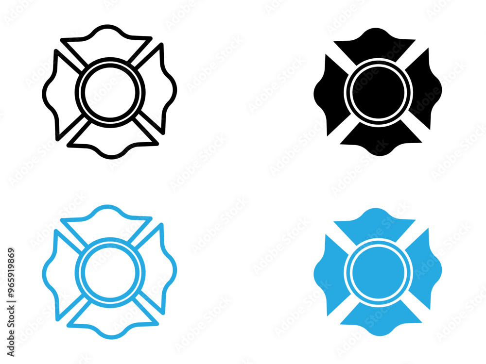 Blank Fire Department badge icon black and white vector outline sign ...
