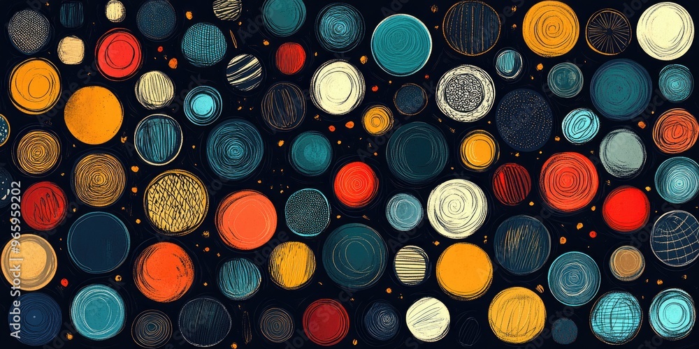 48 hand drawn circles on a dark backdrop featuring round shapes and ...