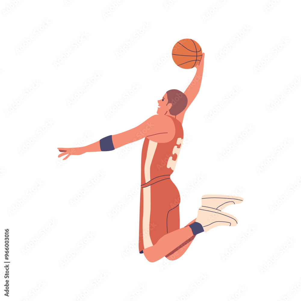 Basketball Player Captured Mid-air In A Dynamic Shooting Pose. Athlete ...
