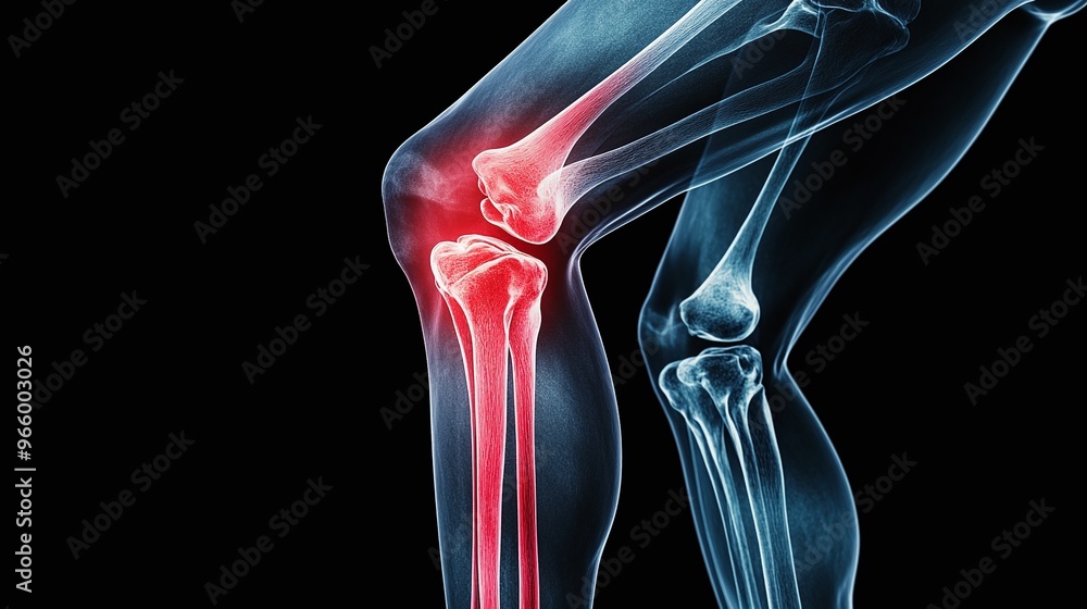 red x-ray showing painful knee and leg bone, ideal for medical use ...