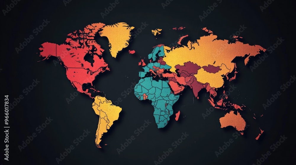 World map with countries highlighted in different colors to show ...