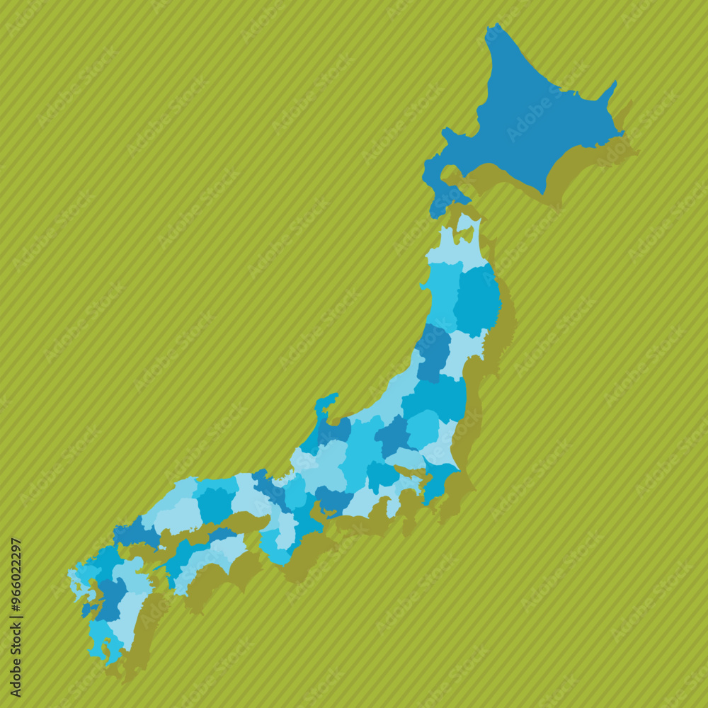 Vector de Stock Japan map with regions blue political map green ...