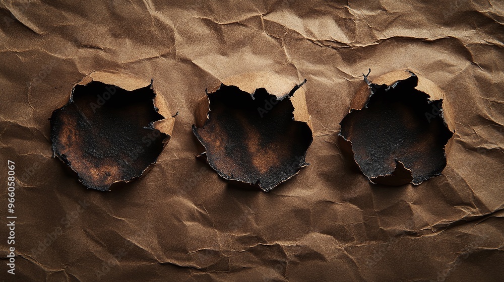 vintage burnt paper texture with three burnt holes and scorched edges ...