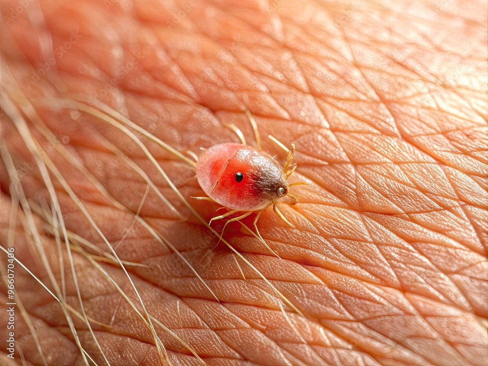 Extreme Close-Up Of A Flea And Bite Mark On Human Skin, Showing The ...