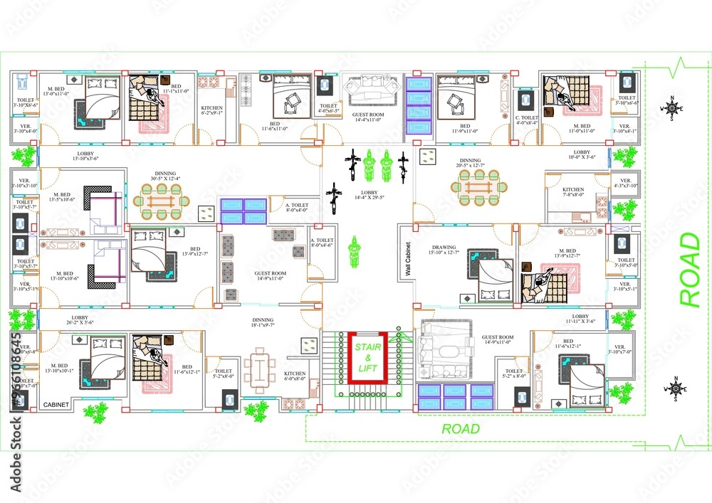 Architectural Floor plan Typical Autocad Floor Plan, 2D Drawing, House ...