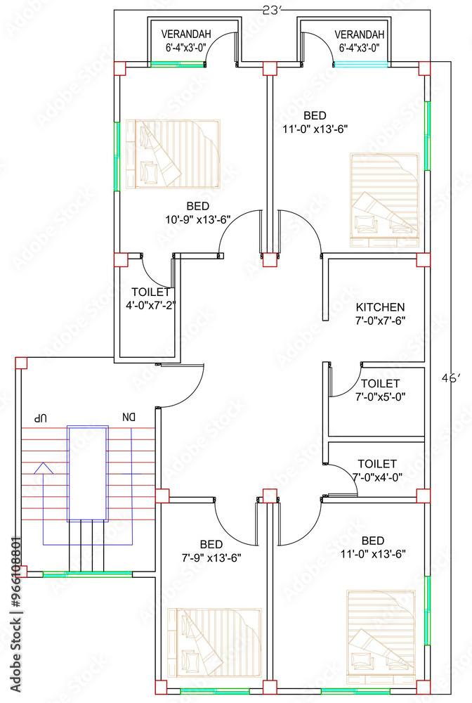 Architectural Floor plan Typical Autocad Floor Plan, 2D Drawing, House ...