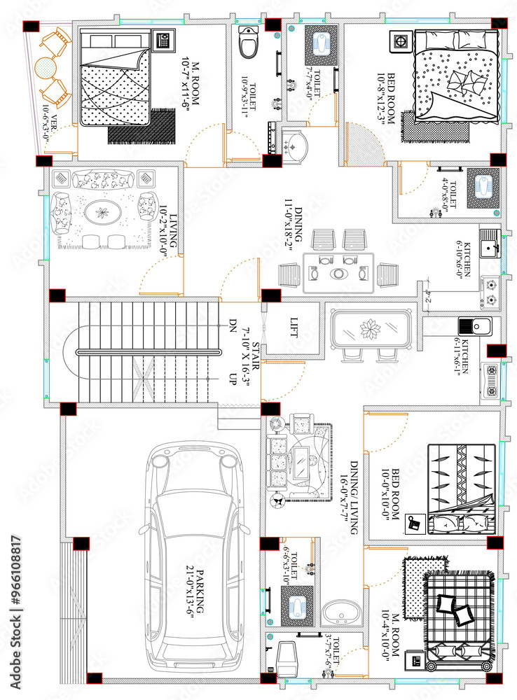 Architectural Floor plan Typical Autocad Floor Plan, 2D Drawing, House ...