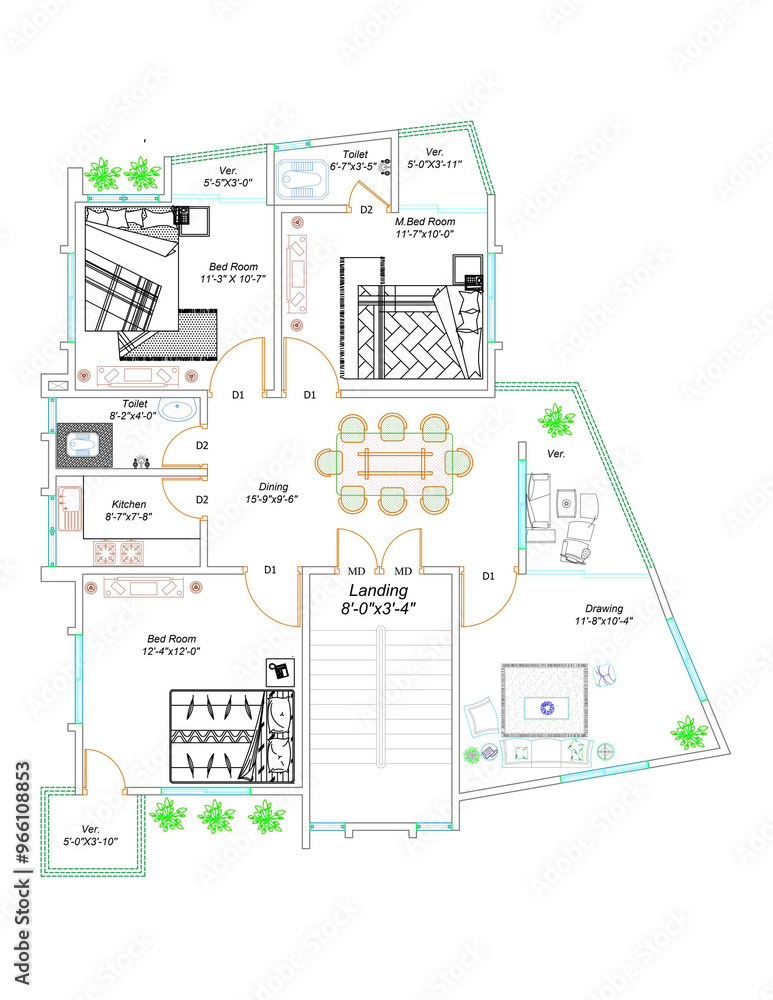 Architectural Floor plan Typical Autocad Floor Plan, 2D Drawing, House ...