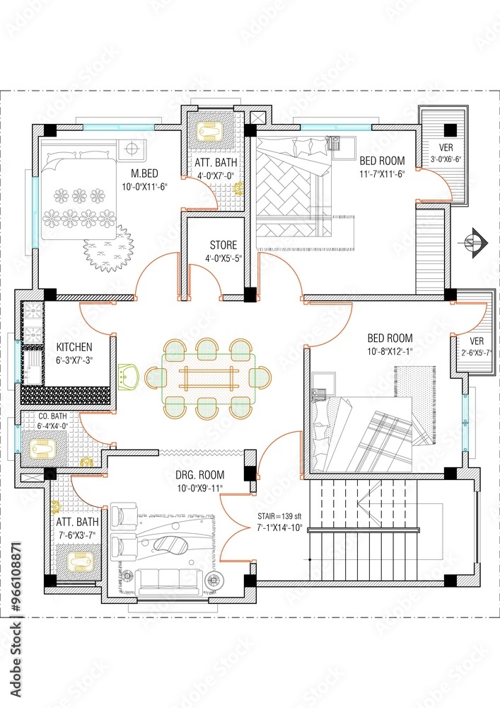 Architectural Floor plan Typical Autocad Floor Plan, 2D Drawing, House ...