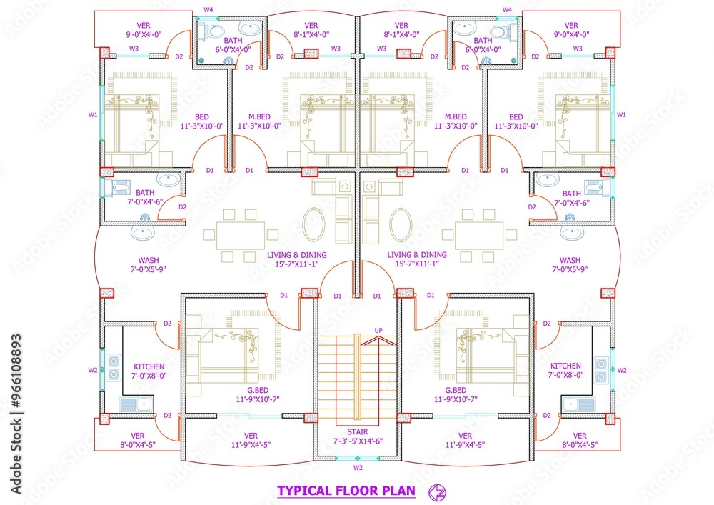 Architectural Floor plan Typical Autocad Floor Plan, 2D Drawing, House ...