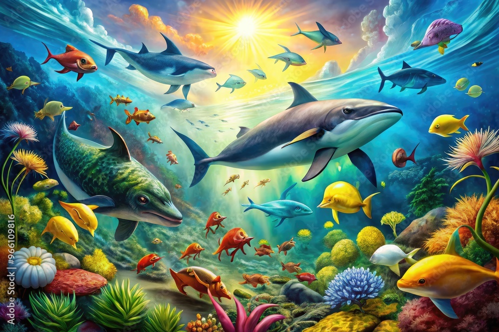Foto de Stock Vibrant marine ecosystem illustration depicting ...