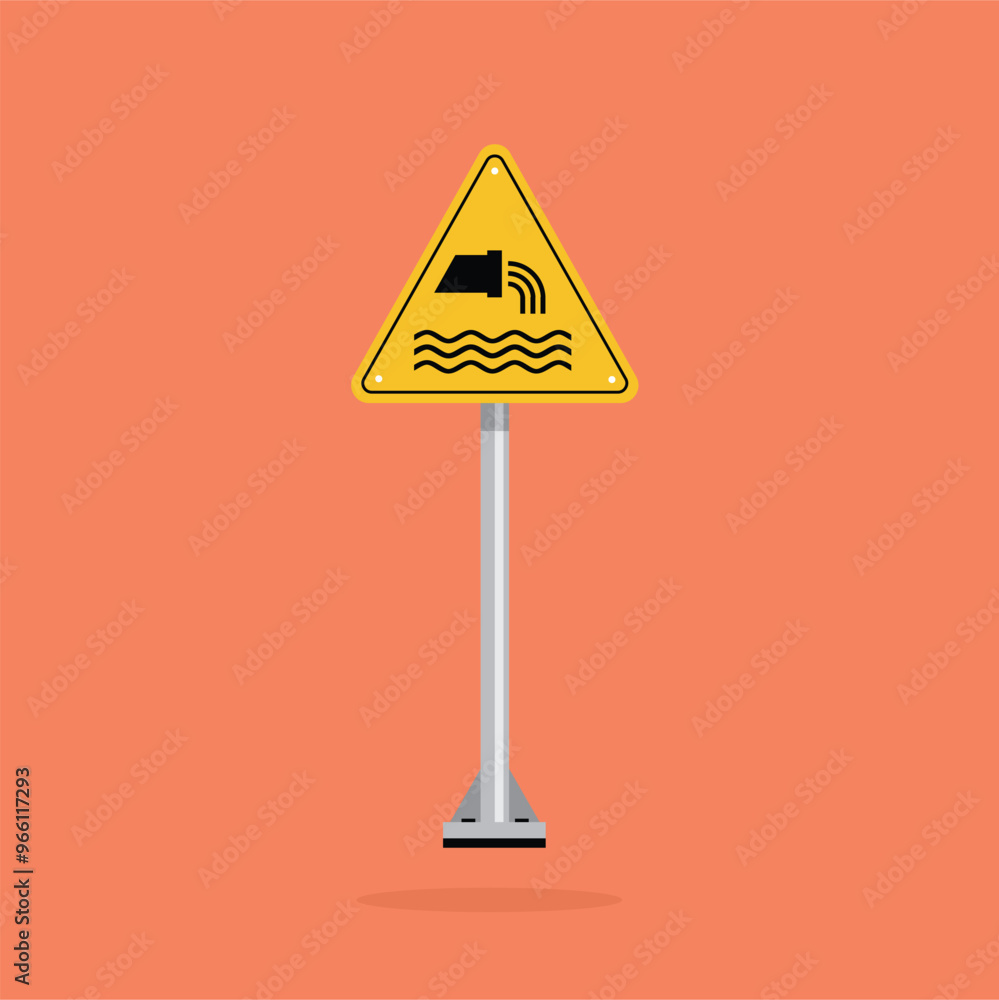 sewage effluent outfall sign symbol, sign inside yellow triangle board ...