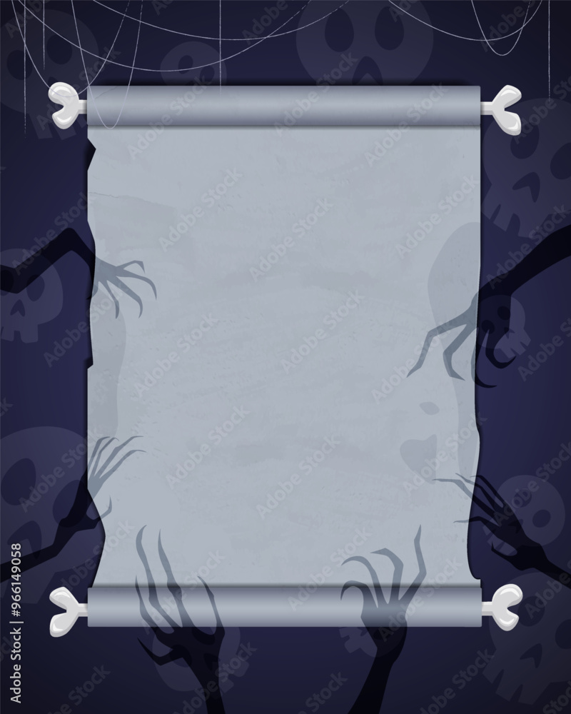 Blue grunge wallpaper background with creepy skulls, old empty paper ...