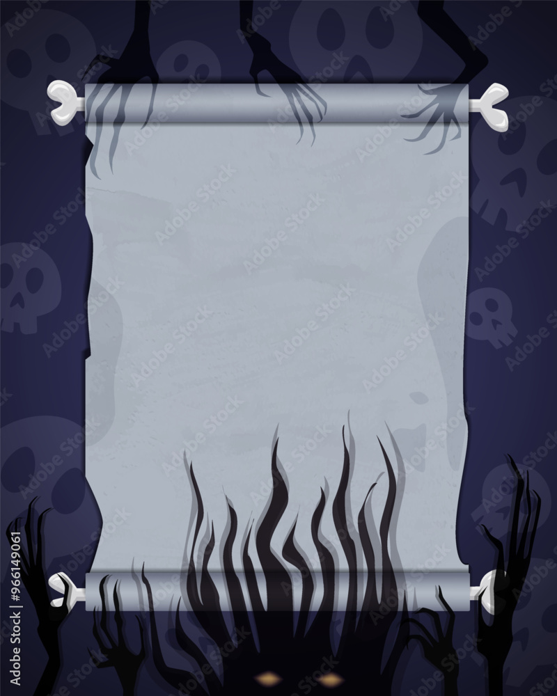 Blue grunge wallpaper background with creepy skulls, old empty paper ...