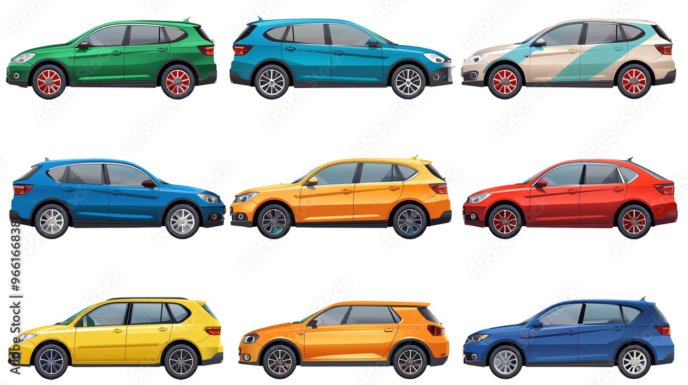 Cars, multiple angles side top front group various models colors ...