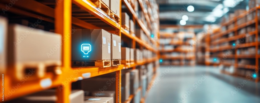 Warehouse with digital sensors and real-time data monitoring, IoT in ...