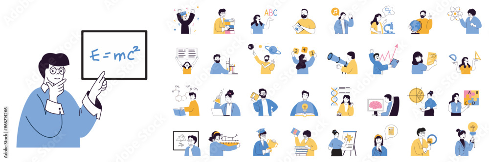 Education concept mega set with character scenes in flat design for web ...