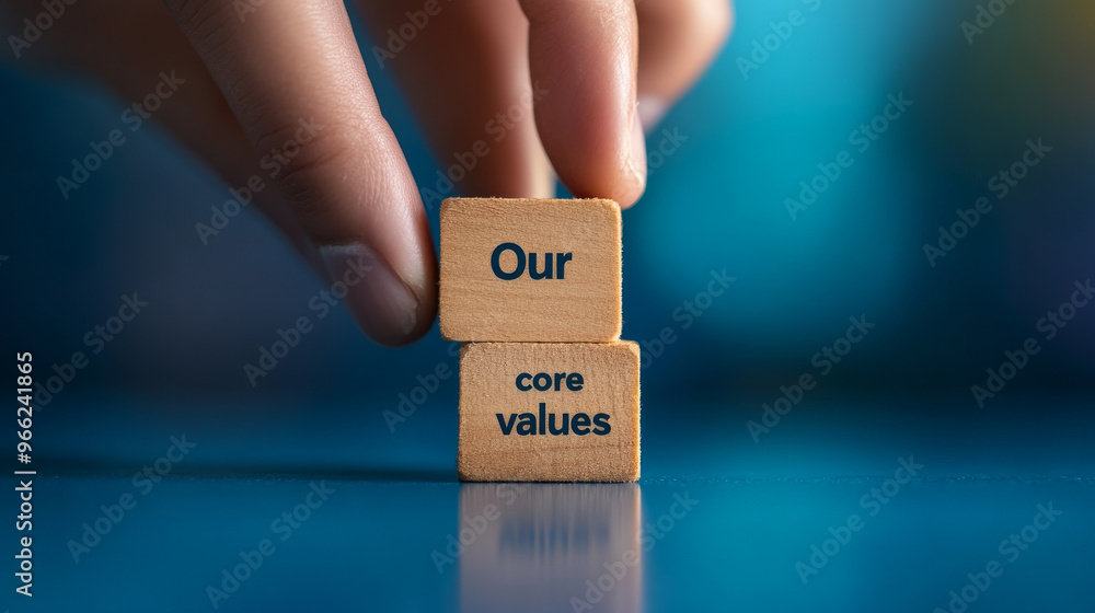 Our core values symbol. Concept words "Our core values" on wooden ...