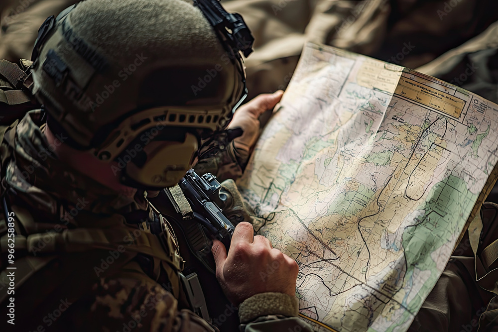 A Special Forces operator using tactical map during mission, showcasing ...