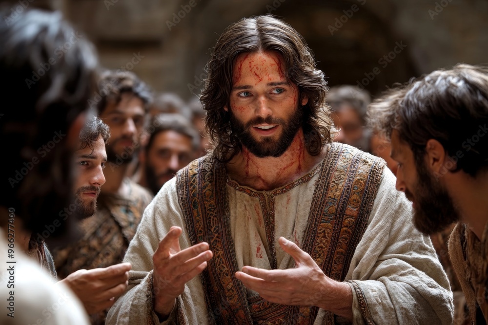 Jesus appearing to His disciples after His resurrection, showing them ...