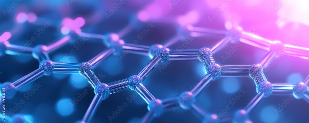 Blue-hued hexagonal carbon atom lattice structure rendered in an ...