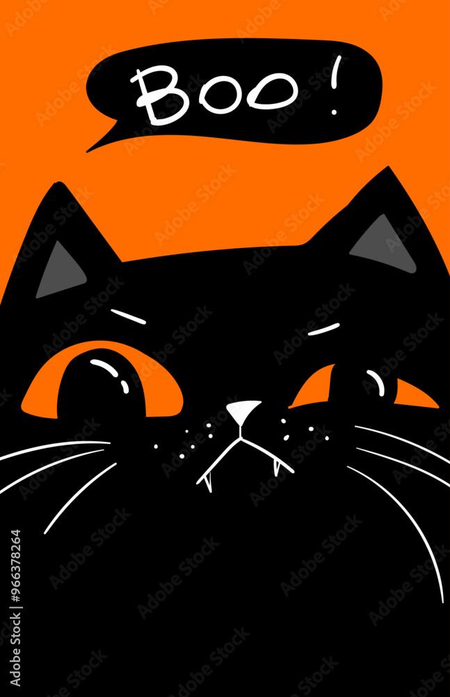 Grumpy Black cat saying Boo. Happy Halloween. Scary animal. Meme ...