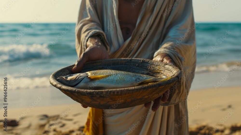 Jesus blessing bread and fish a symbol of generosity from the miracle ...