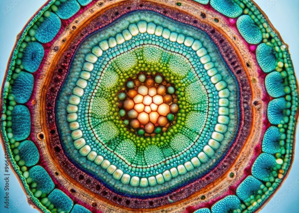 Vibrant colors and intricate details of a plant stem's internal ...