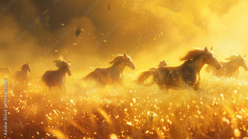 Centaurs Gallop Across a Golden Meadow, Stirring Up Shimmering Dust ...