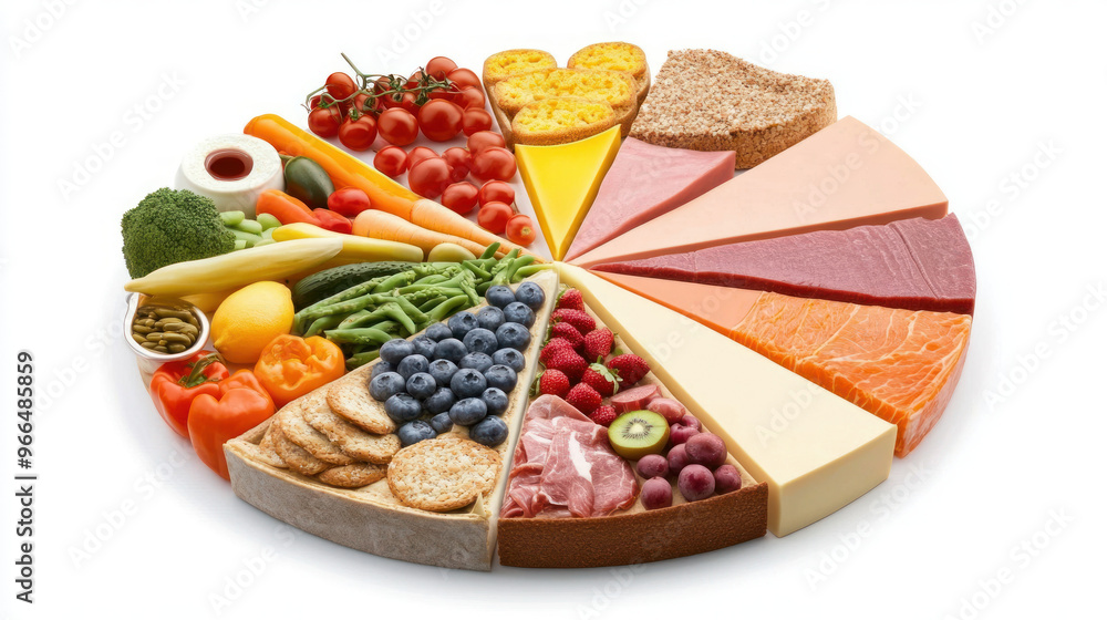 This pie chart shows different food groups in sections of a circle. It ...