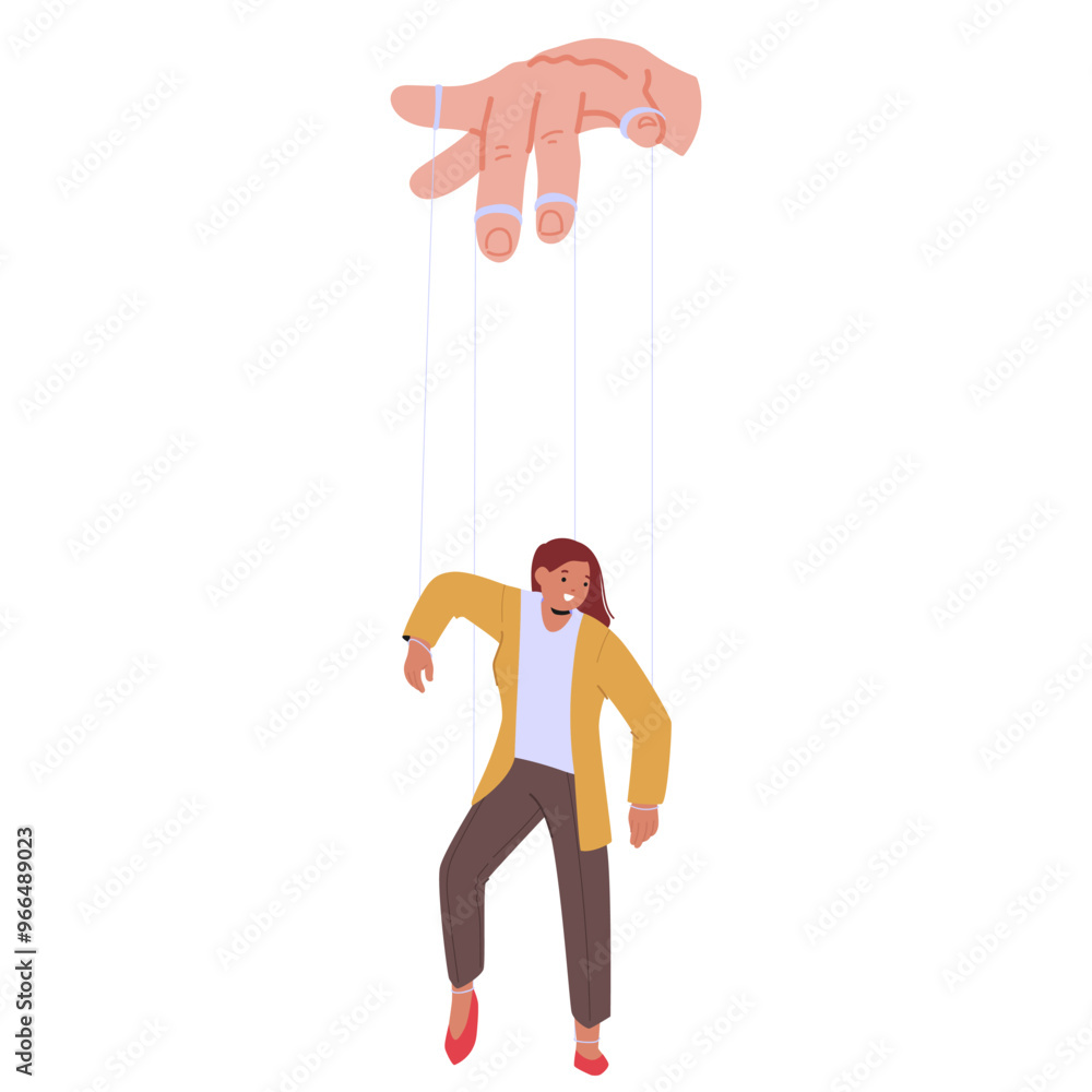 Cartoon Illustration of Large Hand Controlling A Character Puppet With ...