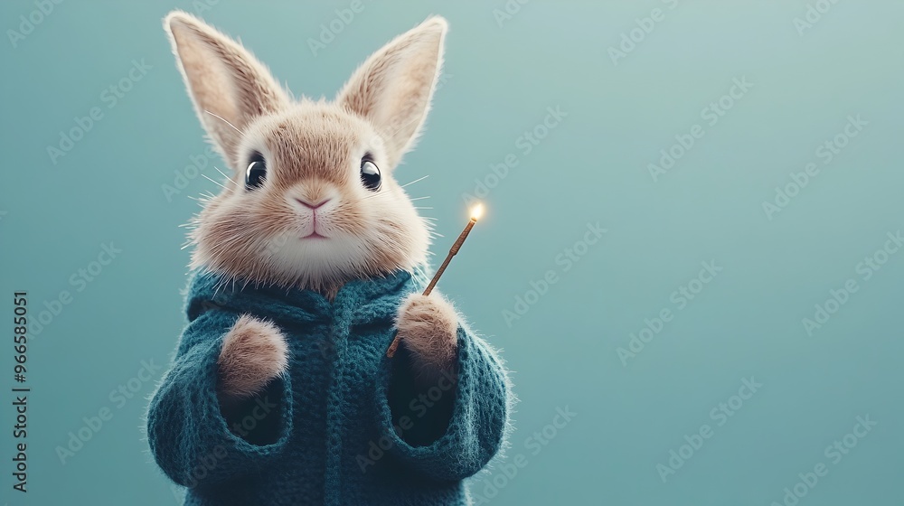 Whimsical Wizard Rabbit Holding Magical Wand in Fantasy Costume Stock ...