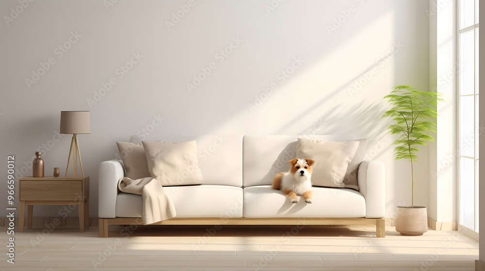 Modern living room with pets Stock Illustration | Adobe Stock