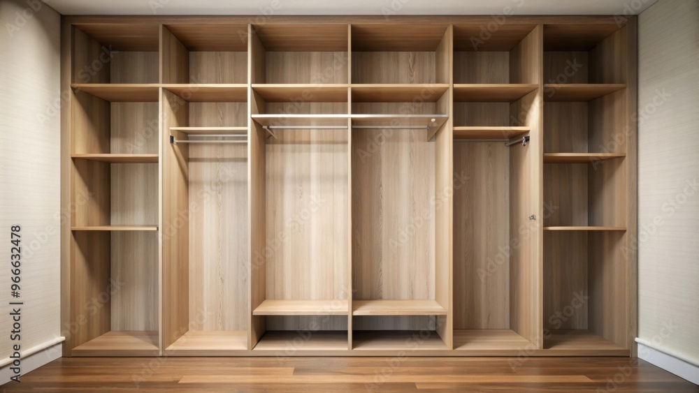 Interior of empty wardrobe with shelves and hanging rod , storage ...