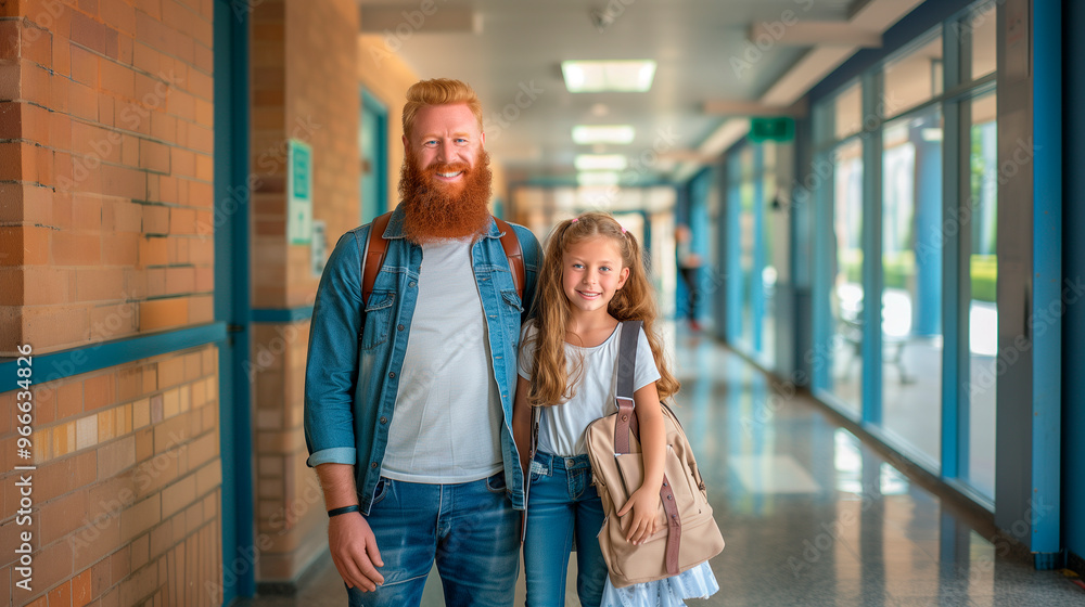 Back to school a father taking his daughter to primary schools ...