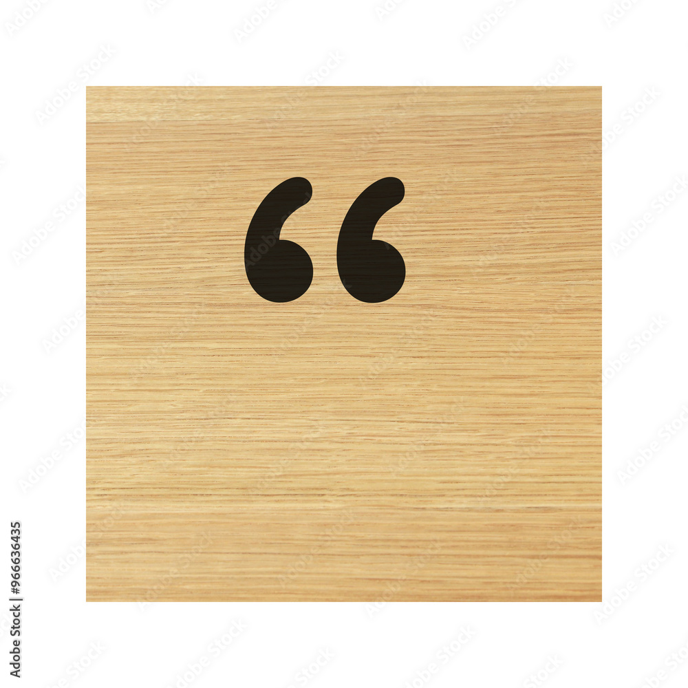 Quotation marks inverted commas sign wood block and on white with ...