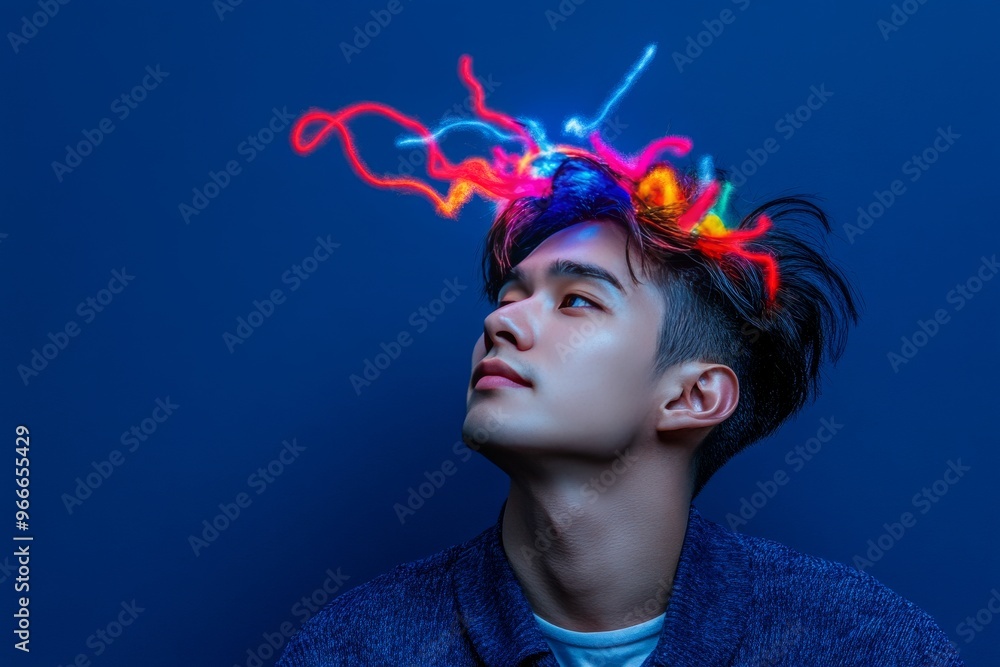 Neurochemistry Cognitive Neuroscience And Brain Model Young Man With Colorful Neural Connections
