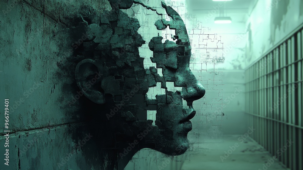 Fragmented faces represent psychological abnormalities and assessments ...