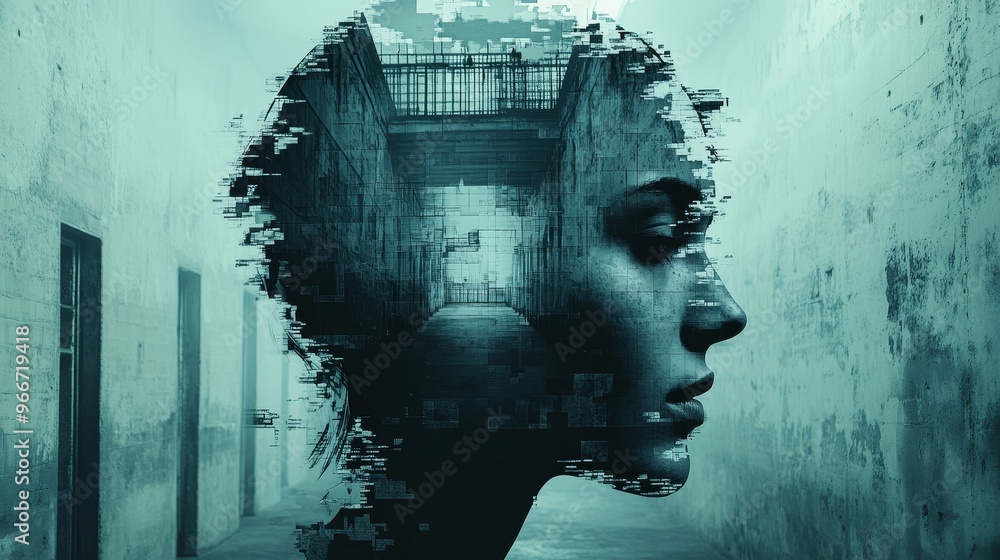 Fragmented faces represent psychological abnormalities and assessments ...