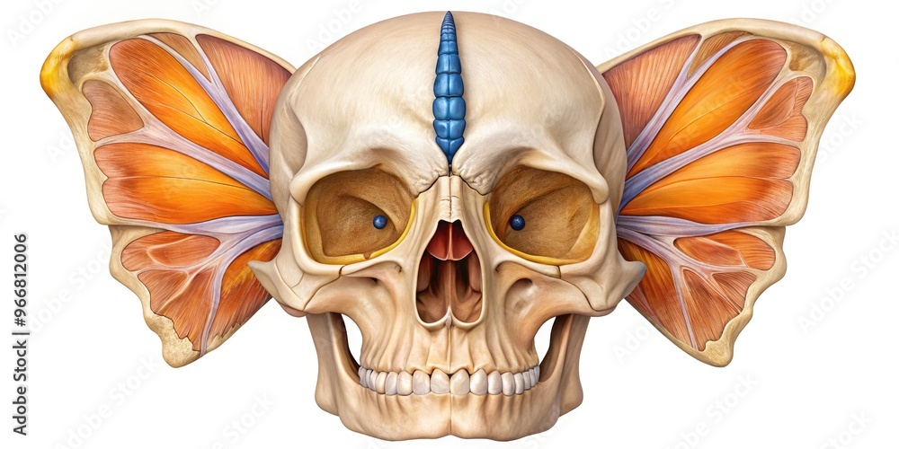 Detailed illustration of the sphenoid bone, a butterfly-shaped ...