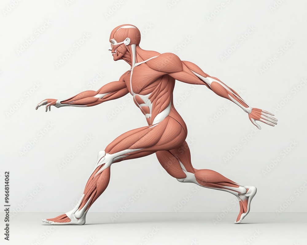 Anatomical model depicting human muscles in motion, showcasing detailed ...