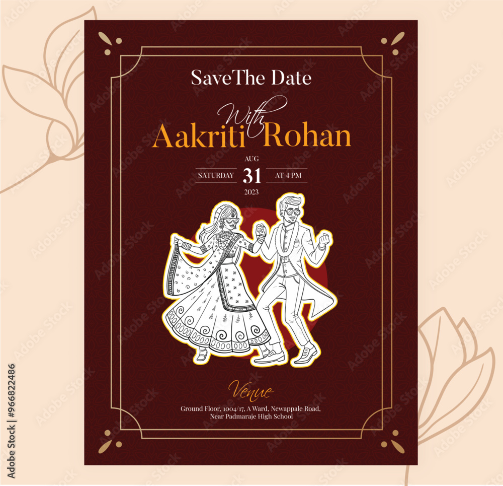 Vector traditional royal wedding invitation card design with Indian ...