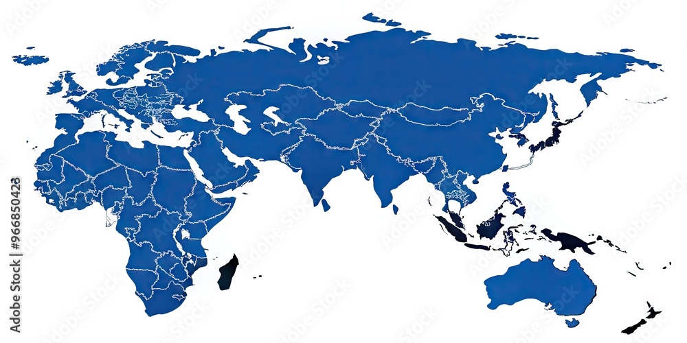 Vibrant blue outline map of Asia on a white background, highlighting ...